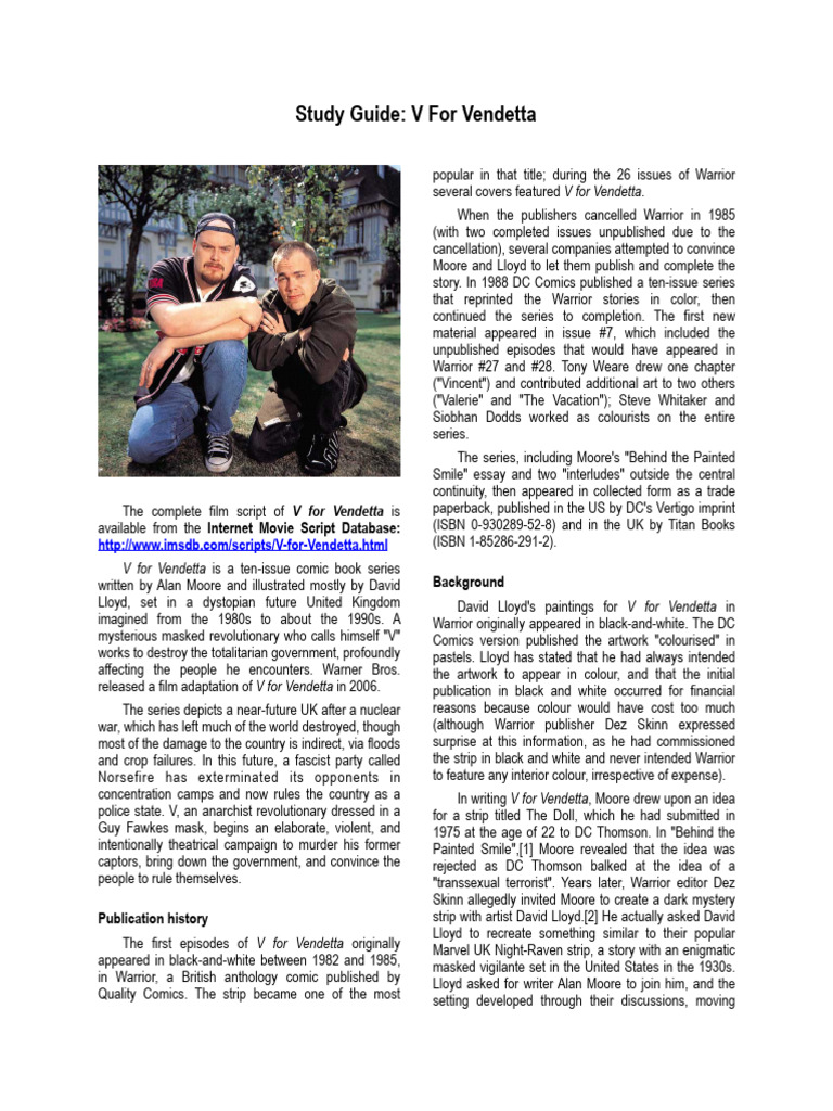 V - For Vendetta - Study - Guide | PDF