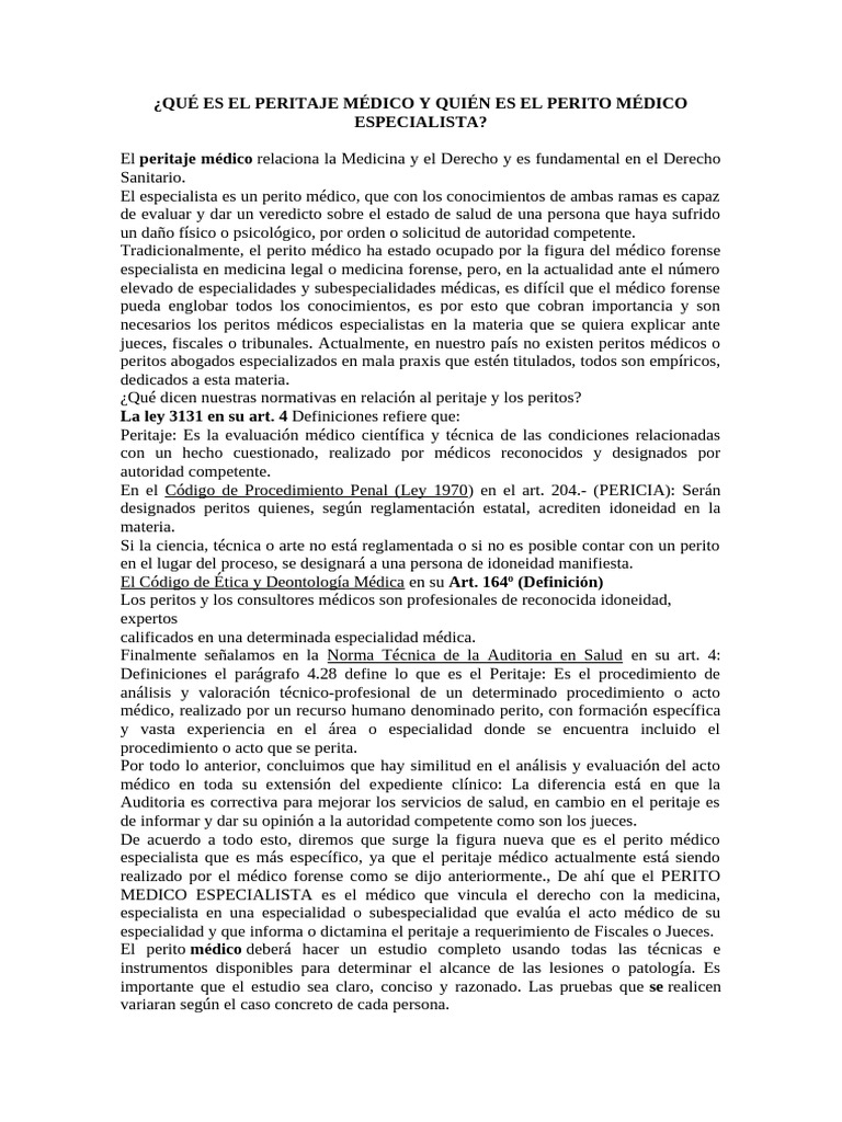Peritaje Médico: Definición y Funciones | PDF | Testigo experto ...