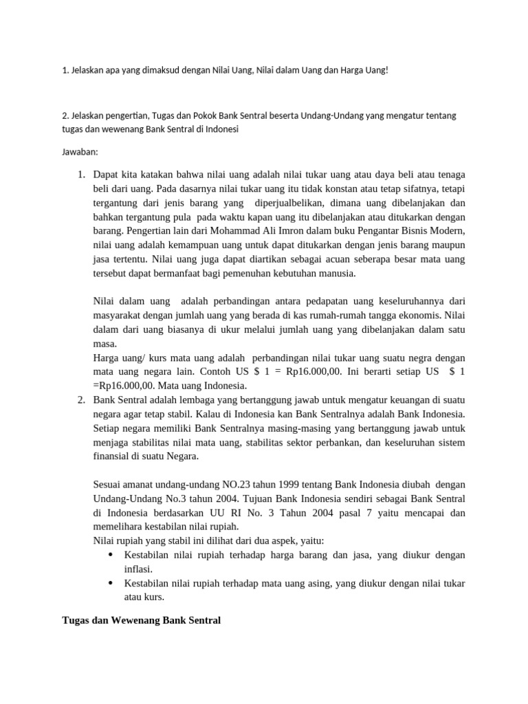 Tugas 1 Semester 5 Uang Dan Perbankan | PDF