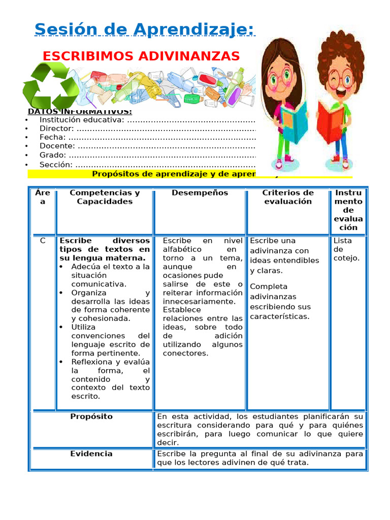 1° Sesión Día 3 Com Escribimos Adivinanzas | PDF