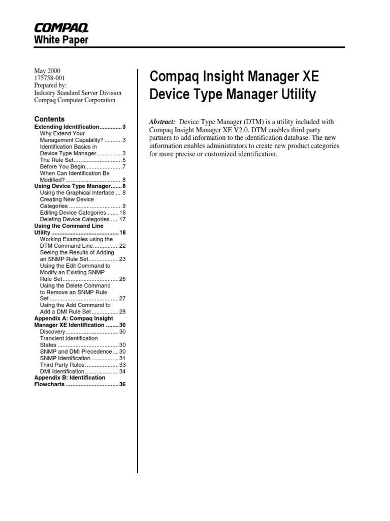 Compaq Insight Manager XE Device Type Manager Utility: White Paper | PDF | Command Line ...