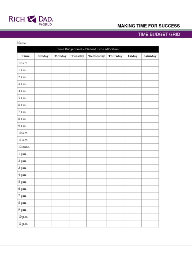 Time Budget Grid | PDF Time Budget Grid | PDF