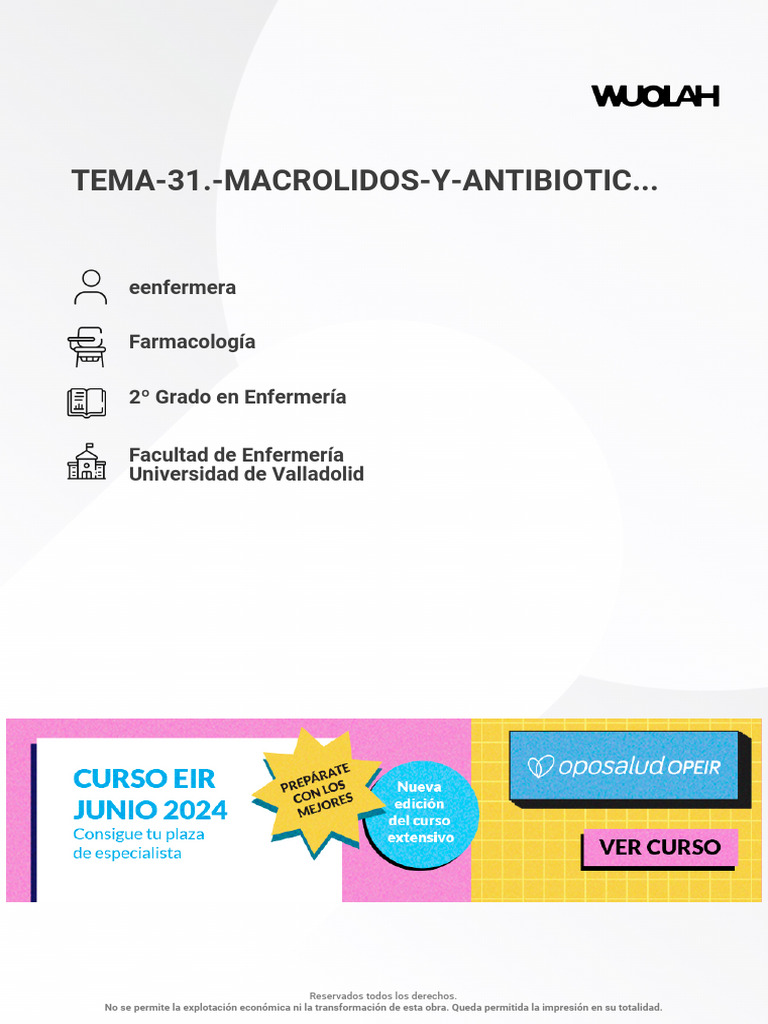 Wuolah Free TEMA 31. MACROLIDOS Y ANTIBIOTICOS DE AMPLIO ESPECTRO. QUIMIOTERAPIA ANTITUBERCULOSA ...