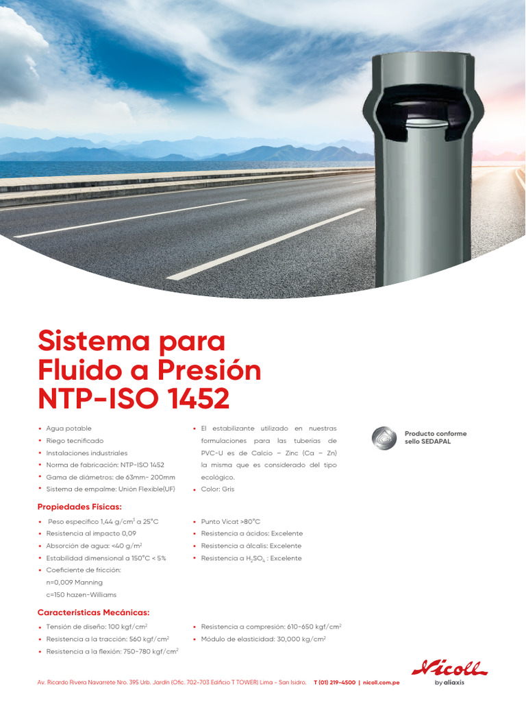 Ficha Técnica Sistema Presión NTP ISO 1452 Nicoll | PDF | Materiales ...