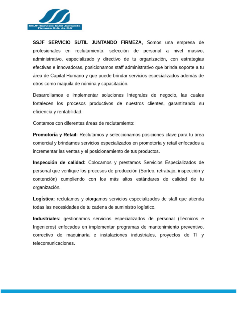 SSJF Servicio Sutil Juntando Firmeza CV | PDF