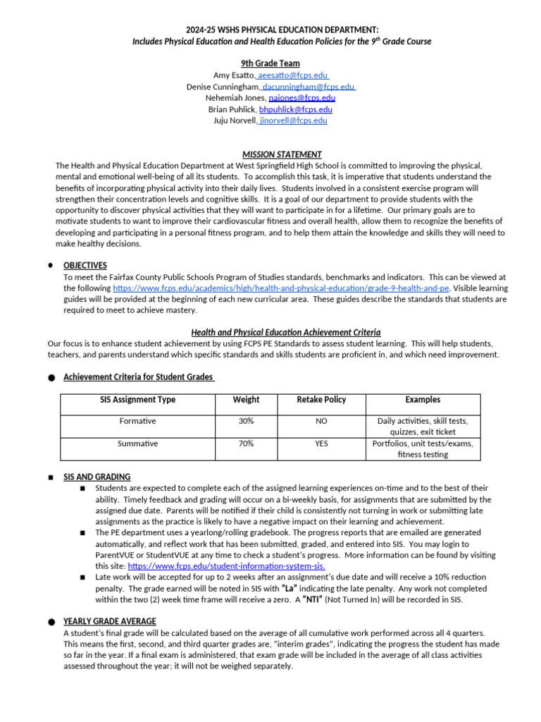 2024-25 Grade 9 HPE Syllabus | PDF