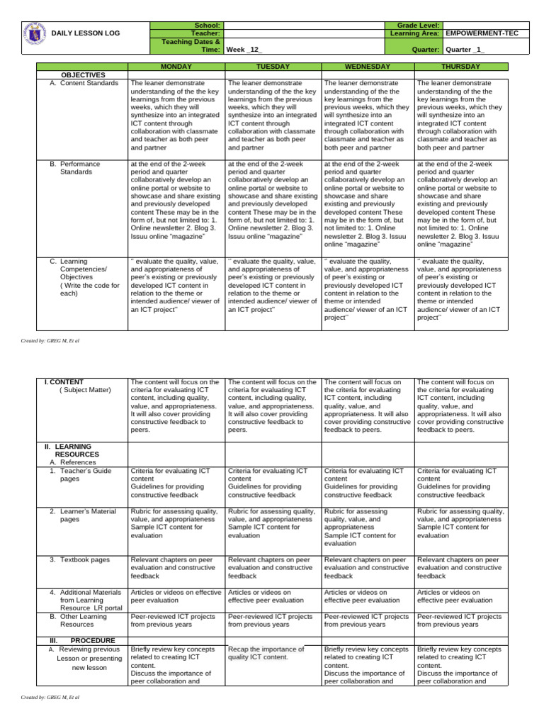 Empowerment-Tec Q1 WK12 | PDF | Educational Technology | Evaluation