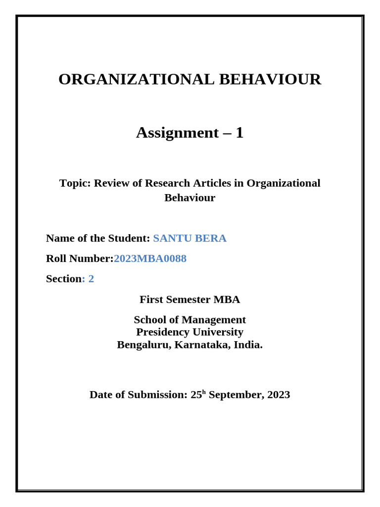 OB Assignment Cover Page | PDF