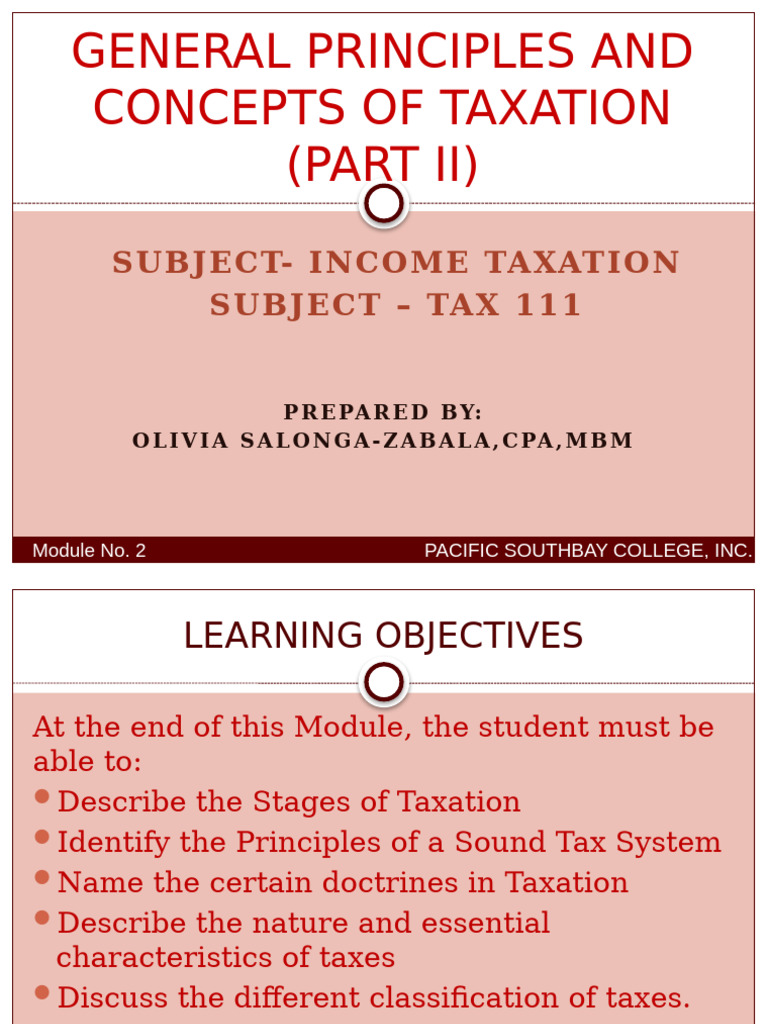Module 2-Gen. Principles and Concepts of Taxation Part II | PDF