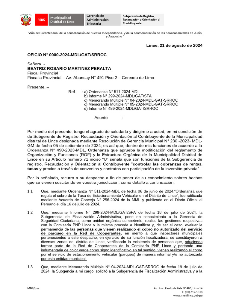 Oficio Prevencion Del Delito - Parqueadores Informales Acutalizado | PDF