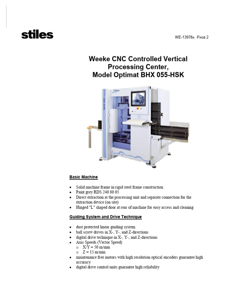 Weeke BHX 055 HSK Spec Sheet | PDF