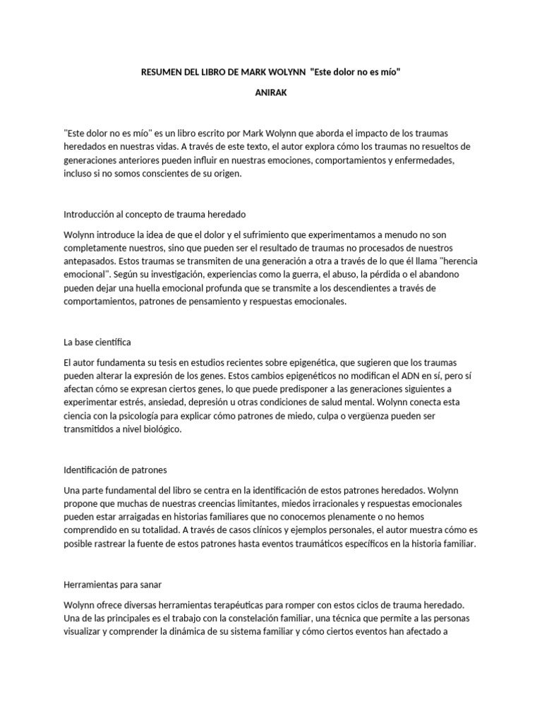 Resumen Del Libro de Mark Wolynn | PDF