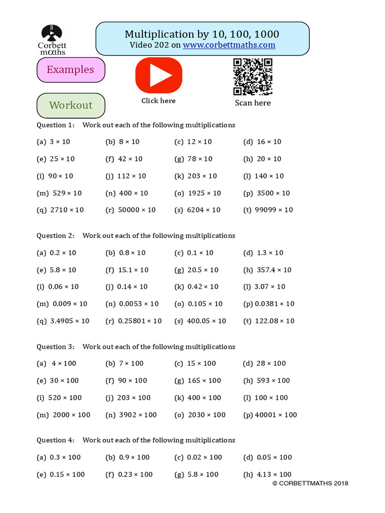 Multiplication by 10 100 1000 | PDF