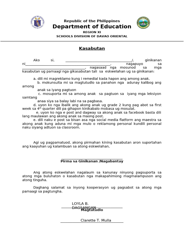 Kasabutan Sa Ginikanan 2024 | PDF