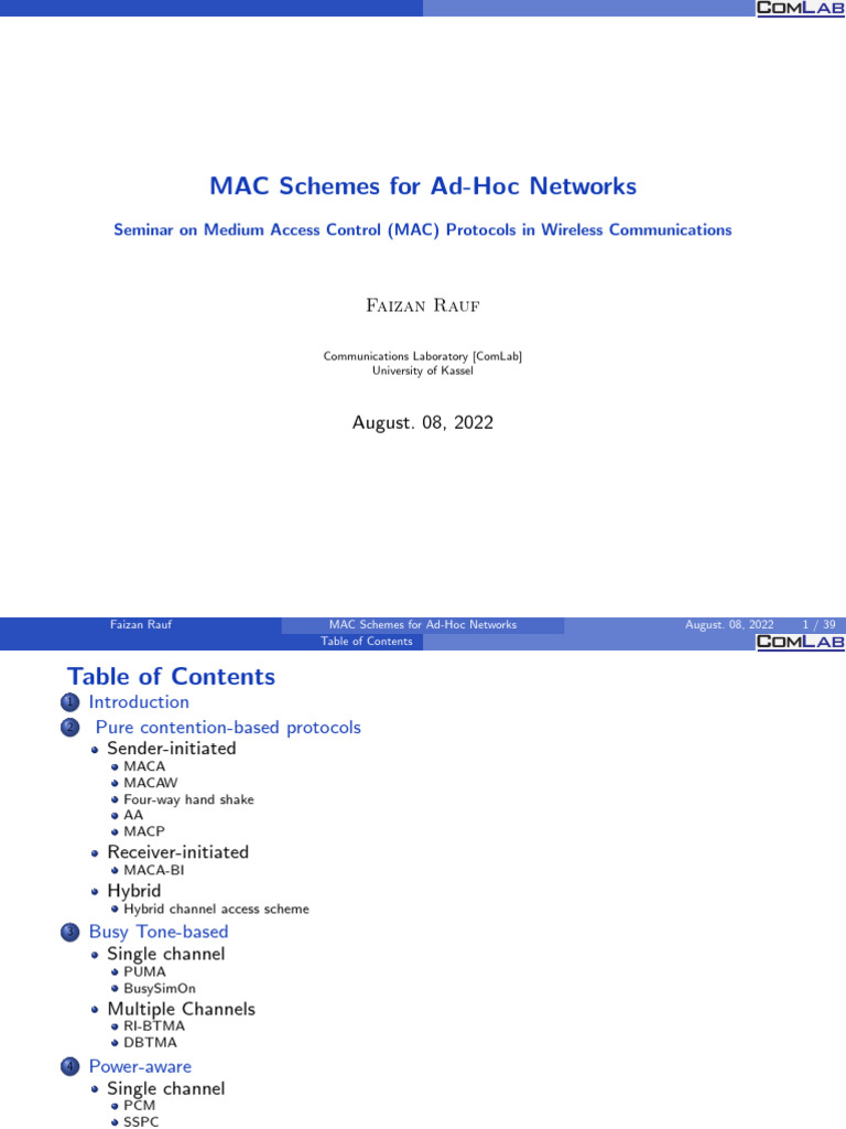 Faizan Rauf Presentation On Mac Schemes For Ad Hoc Networks | PDF | Computer Science | Data ...
