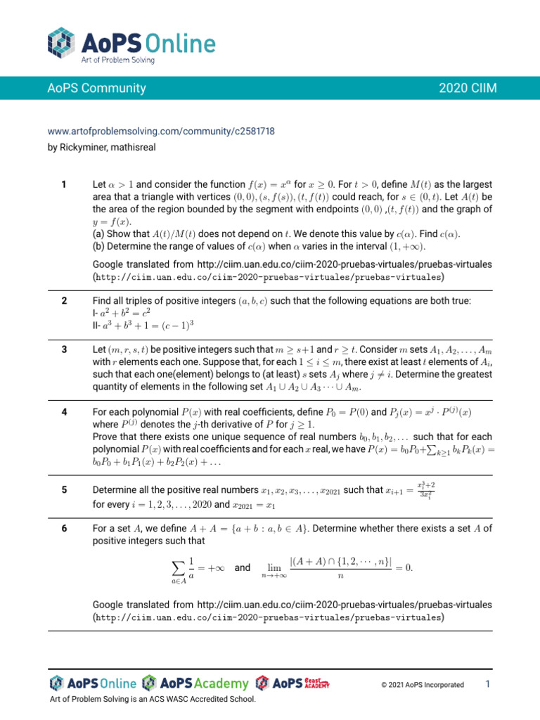 Aops Community 2020 Ciim: Art of Problem Solving Is An Acs Wasc Accredited School | PDF