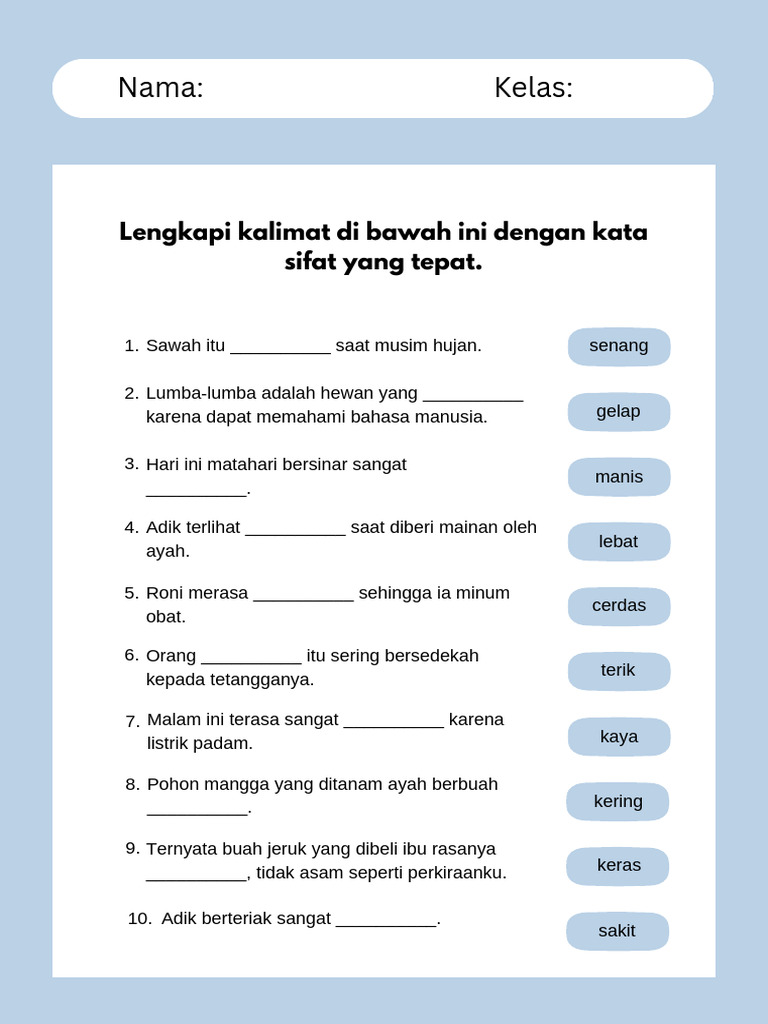 LKPD Melengkapi Kata Sifat | PDF