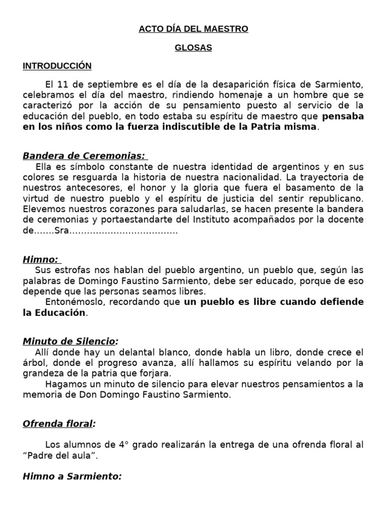 Acto Día Del Maestro Glosas | PDF