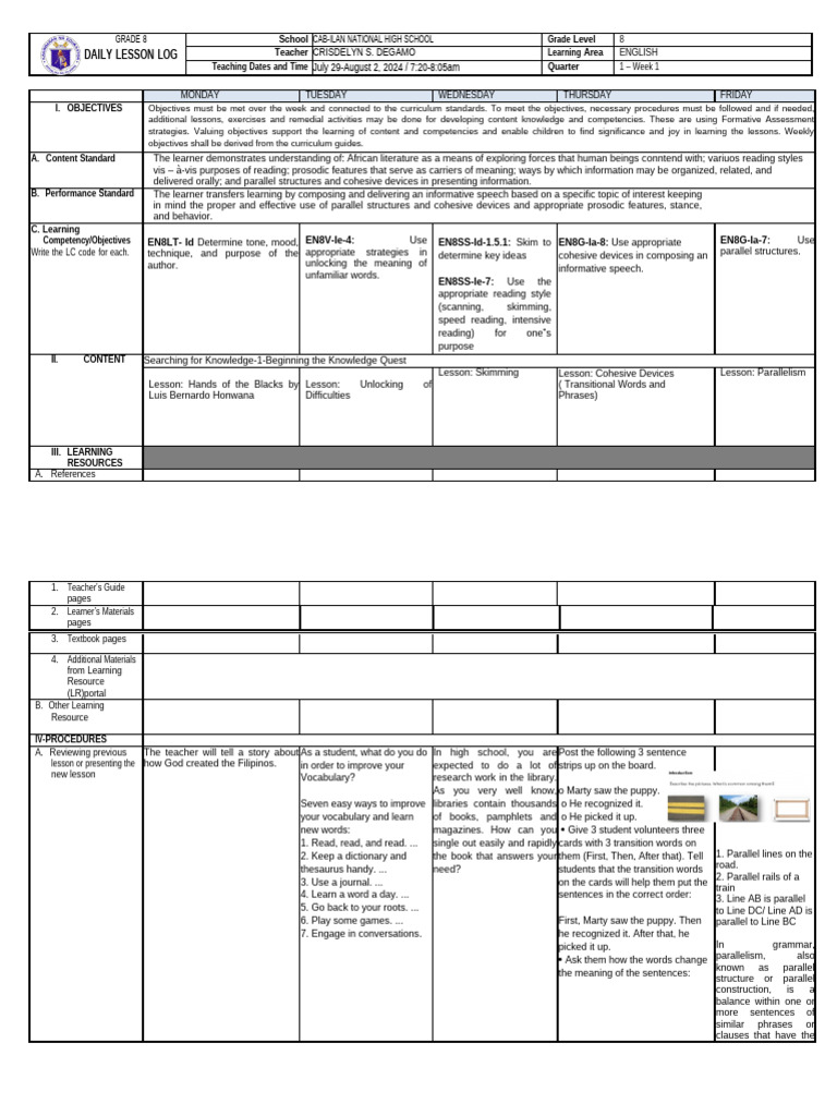 English 8 Q1-W1 | PDF