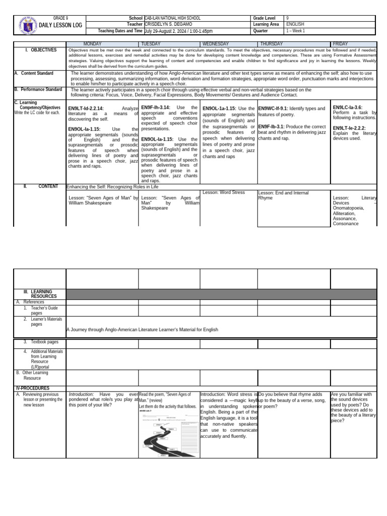 English 9 Q1-W1 | PDF