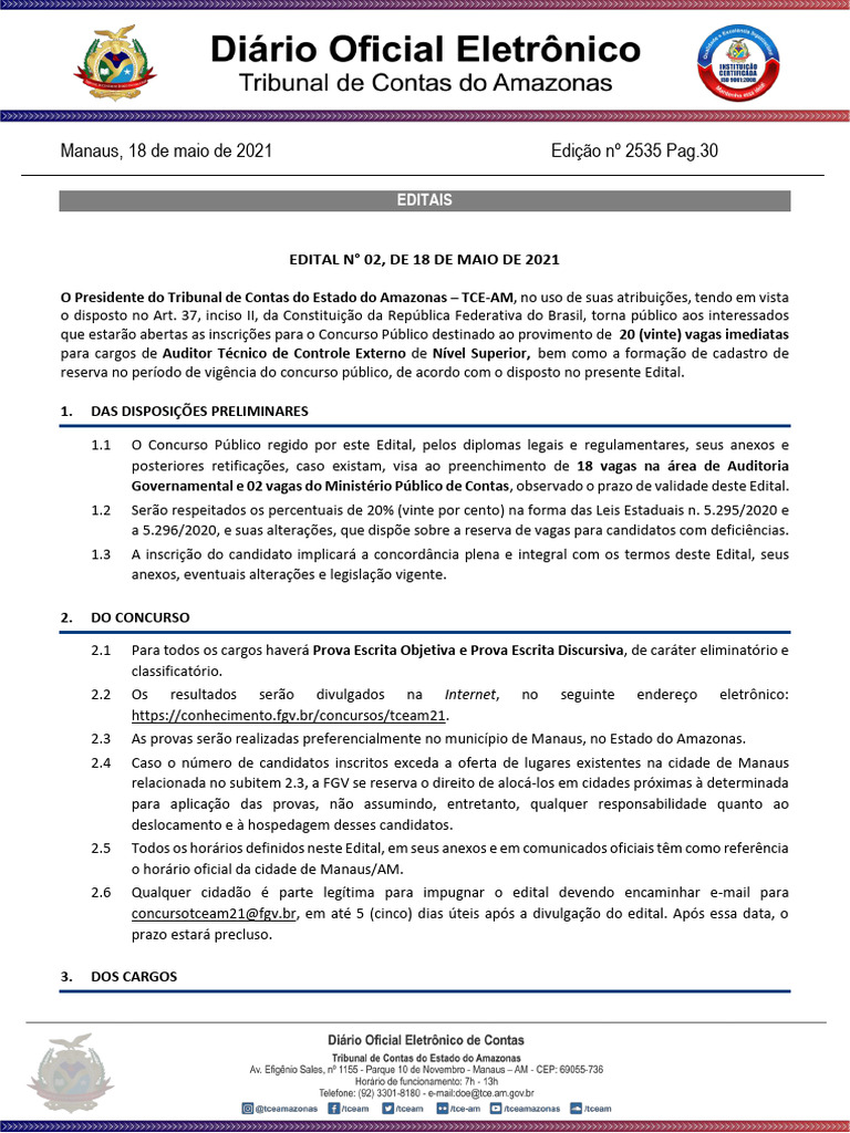 2021 Edital Tce - Am | PDF