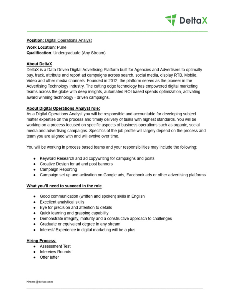 DeltaX - Digital Operations Analyst - JD | PDF