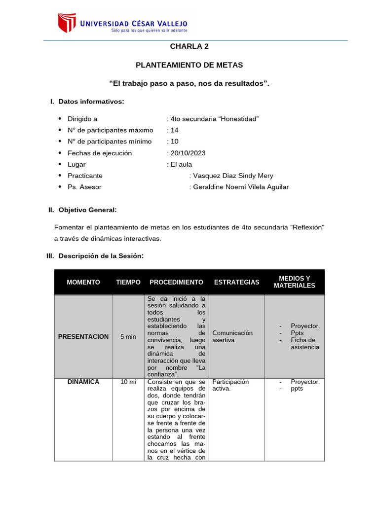 Formato de Charla - Establecimiento de Metas | PDF
