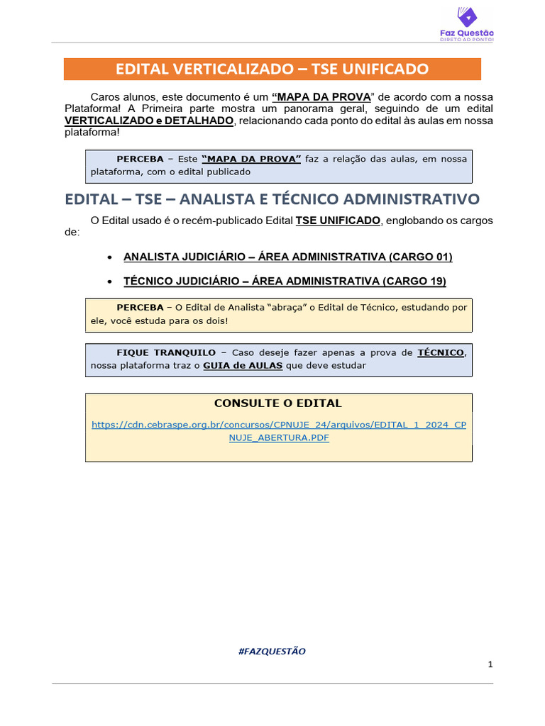 Edital Verticalizado - Tse Unificado - Analista e Técnico Área ... Edital Verticalizado - Tse Unificado - Analista e Técnico Área ...