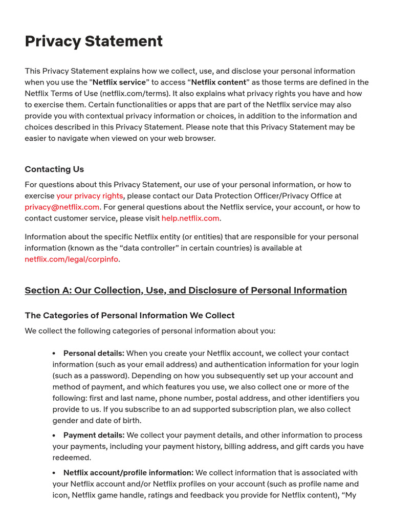 Privacy Statement - Netflix Help Center | PDF