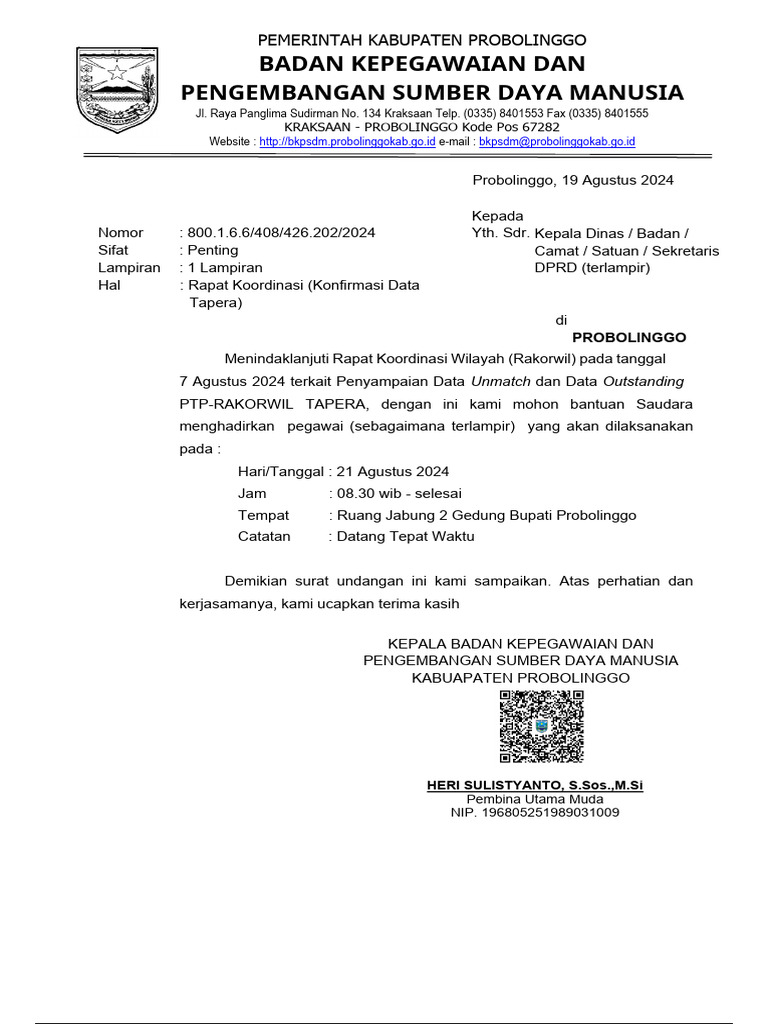 Surat Undangan Konfirmasi Data Tapera | PDF