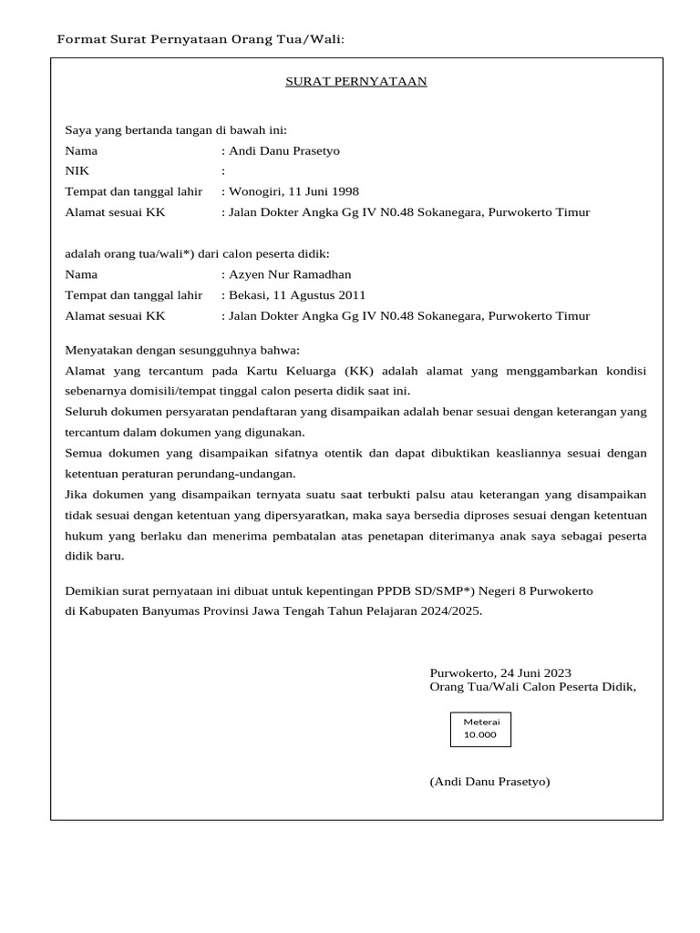 Surat Pernyataan Zyen | PDF