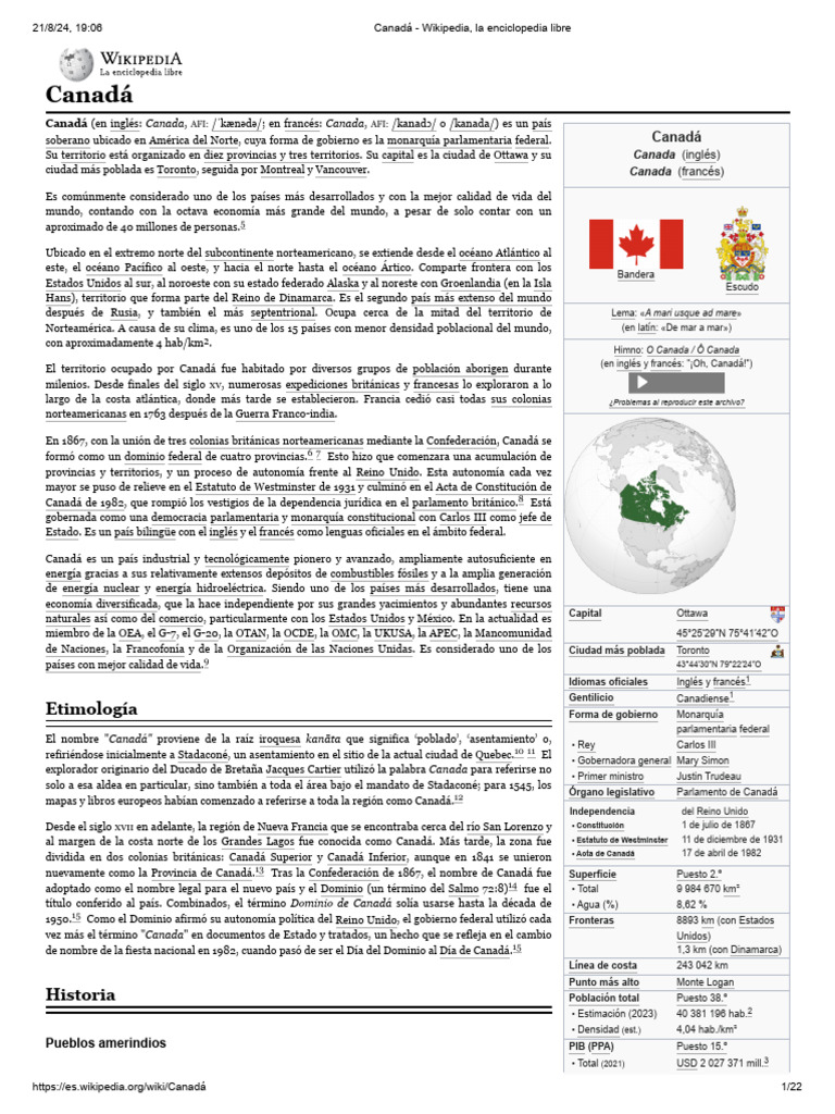 Canadá - Wikipedia, La Enciclopedia Libre | PDF | Canadá | Nueva Francia