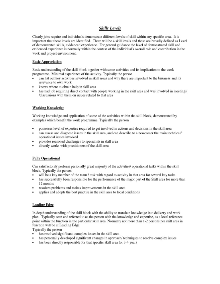 Scale Skills Levels | PDF | Expert | Emergence