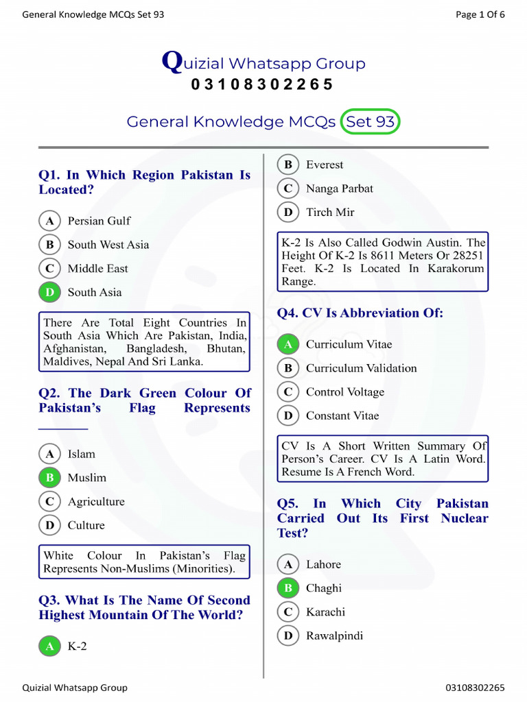 General Knowledge Dose 01 | PDF