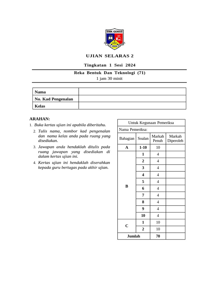 SOALAN RBT TING 1 US2 | PDF