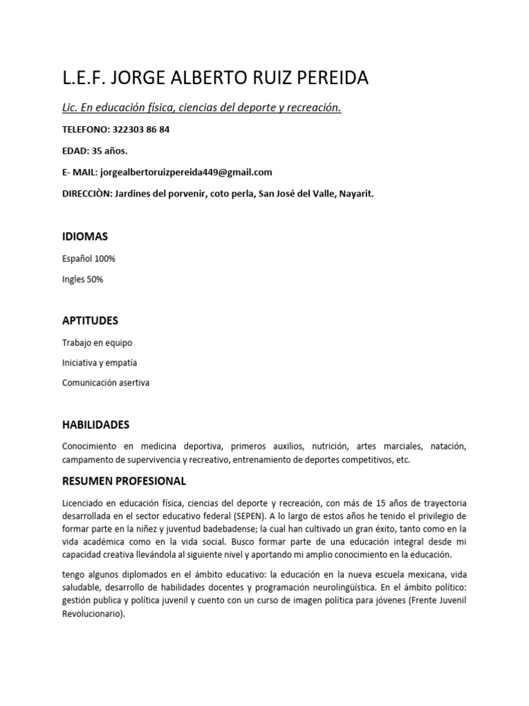 Jorge Alberto Ruiz Pereida Curriculum | PDF