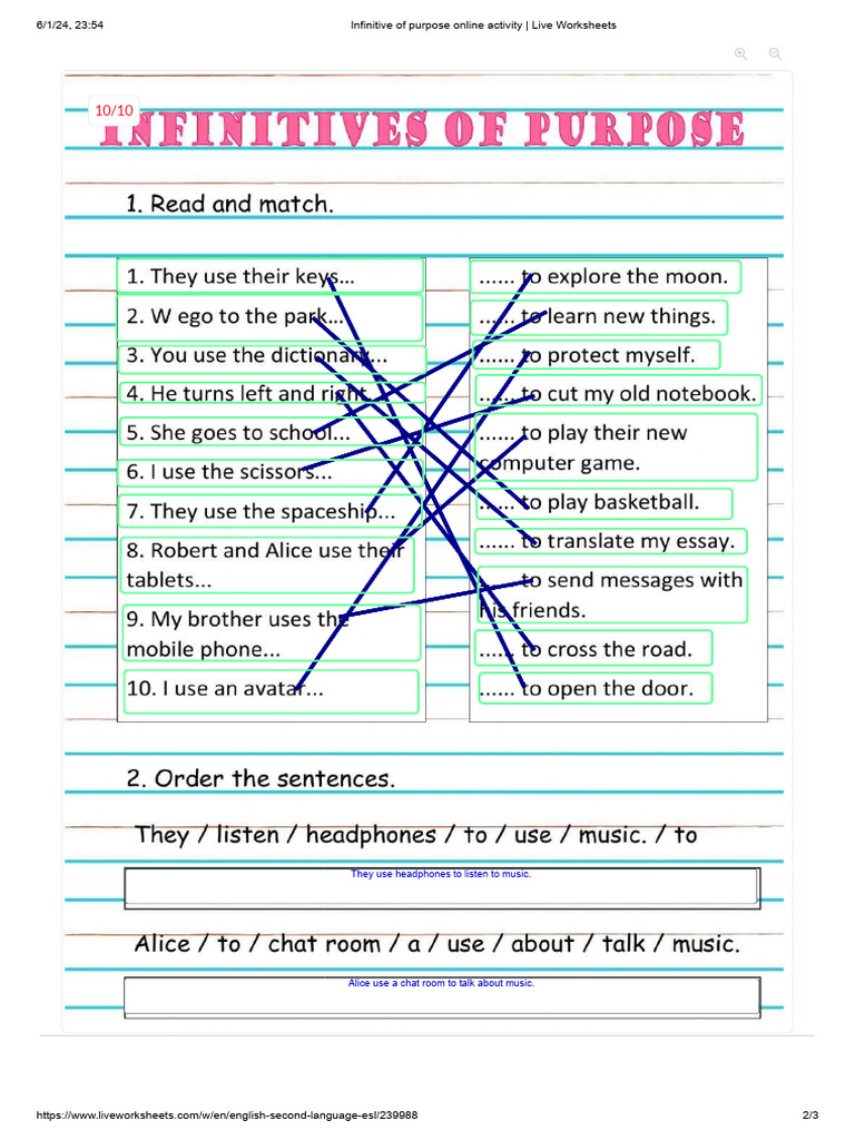 Infinitive of Purpose Online Activity - Live Worksheets | PDF