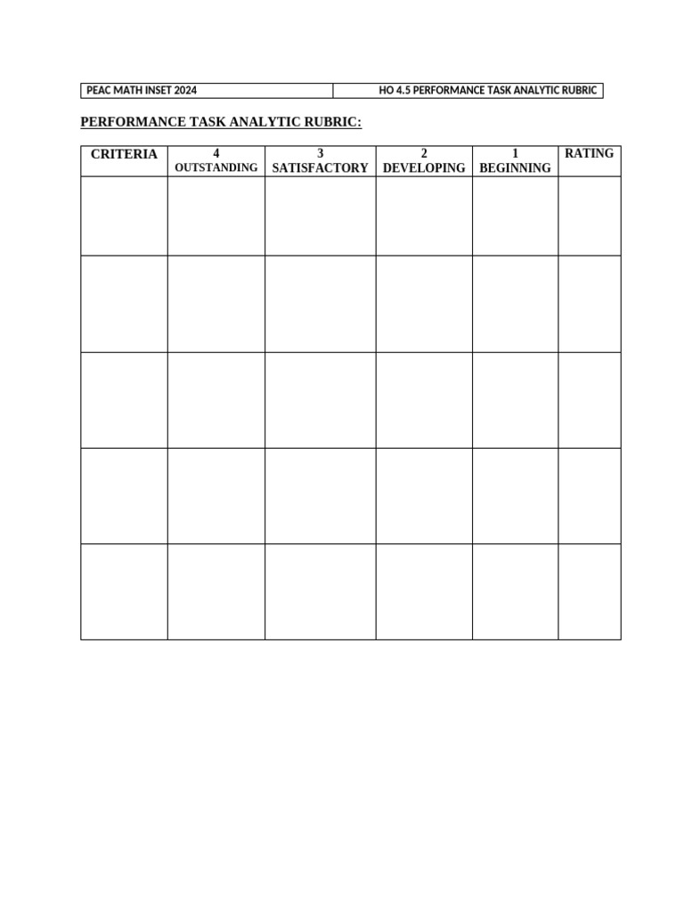 MATH - 4.5 - Performance Task Analytic Rubric | PDF