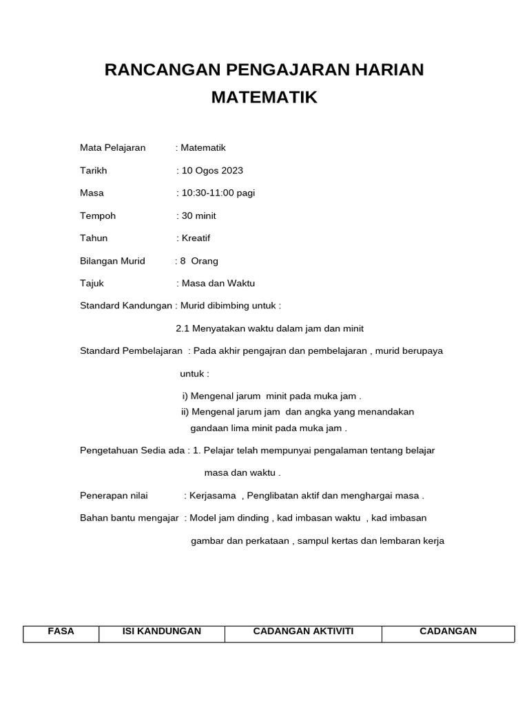 RPH Matematik Tahun 2 | PDF