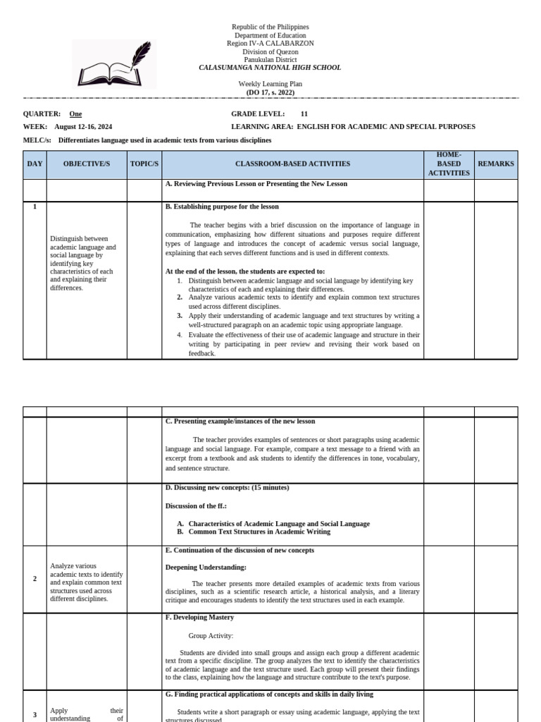 EAEP DLL Q1 WK2 | PDF
