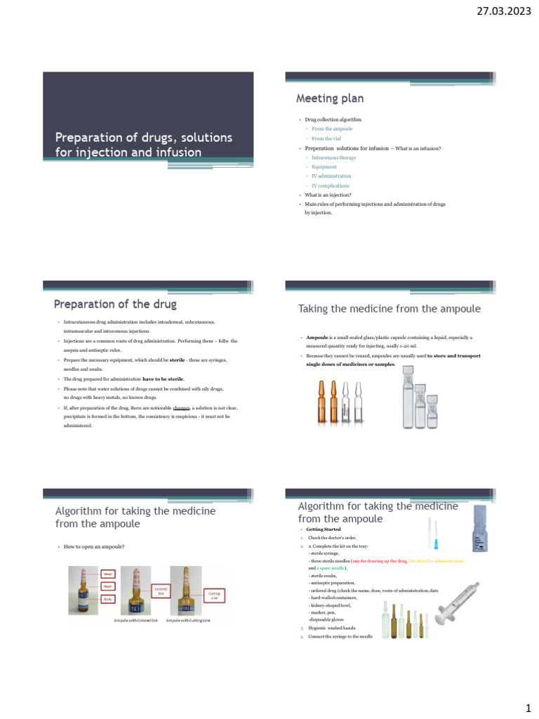 Meeting 14 Preparation of Drugs, Solutions For Injection and Infusion | PDF