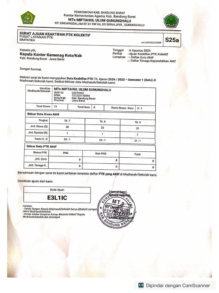 S25a Sem 1 MTS Miftahul Ulum Gunhal | PDF