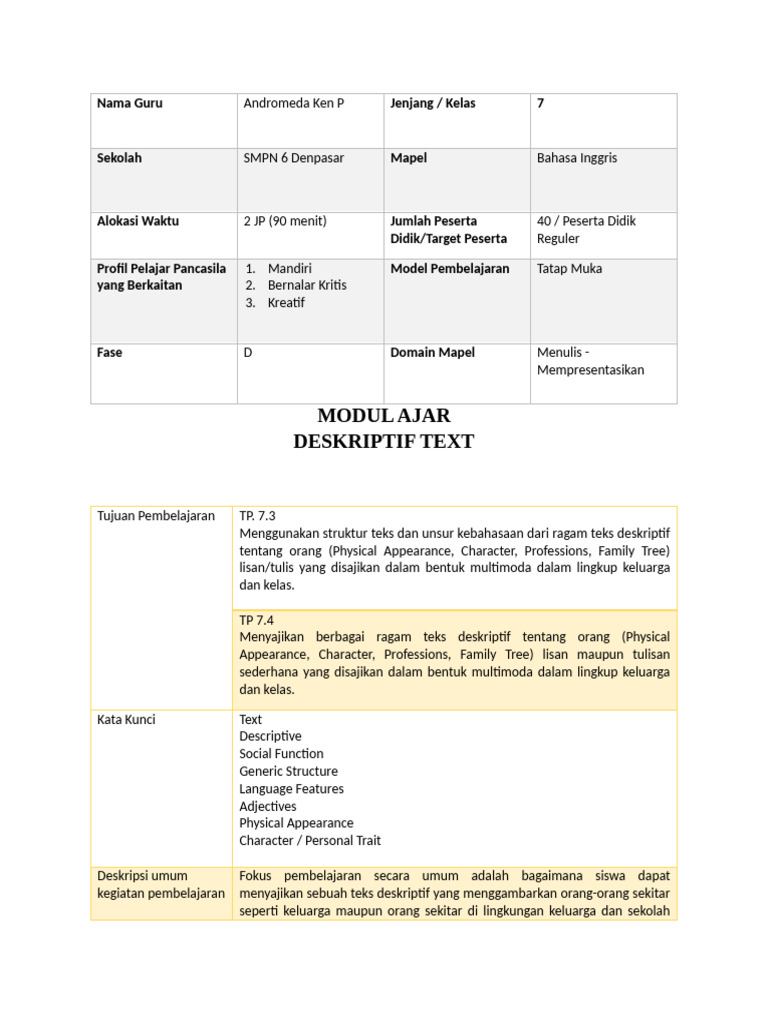 Contoh Modul Ajar | PDF