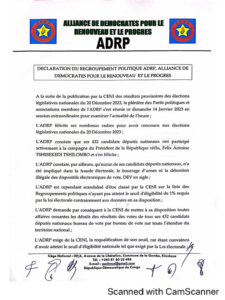 Déclaration de l'ADRP Sur Les Législativ | PDF