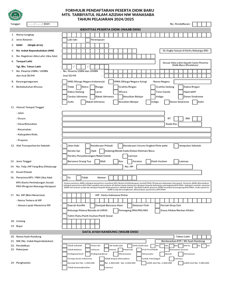 Format Form PPDB SMP TA. 2019-2020 | PDF