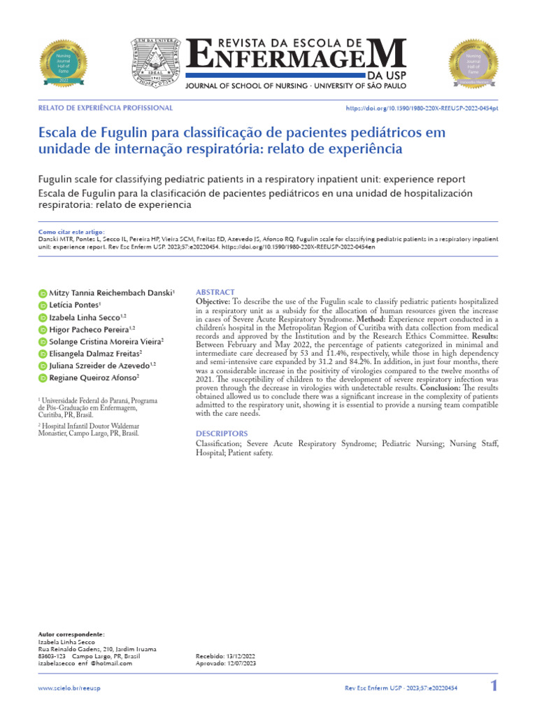 Escala de Fugulin para Classificacao de Pacientes | PDF | Cuidado de la ...
