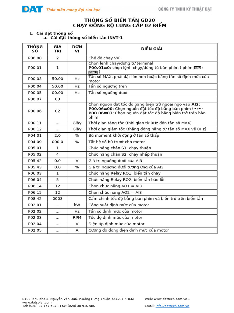 Thong So Cai Dat Dong Bo 02 Bien Tan GD20 | PDF