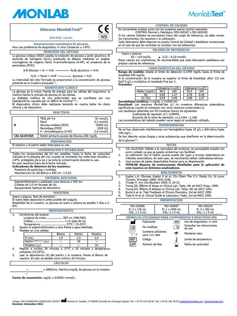 IFU Glucosa monlabtest | PDF
