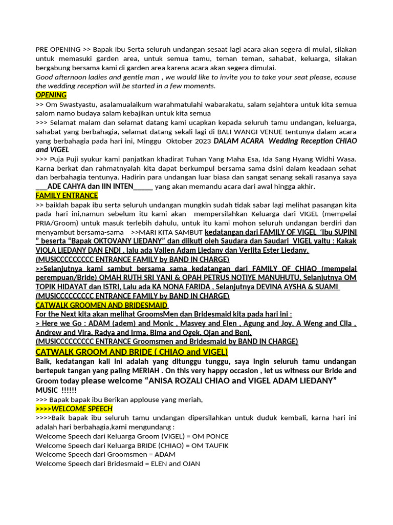 MC WEDDING TEKS CHIAO and VIGEL | PDF