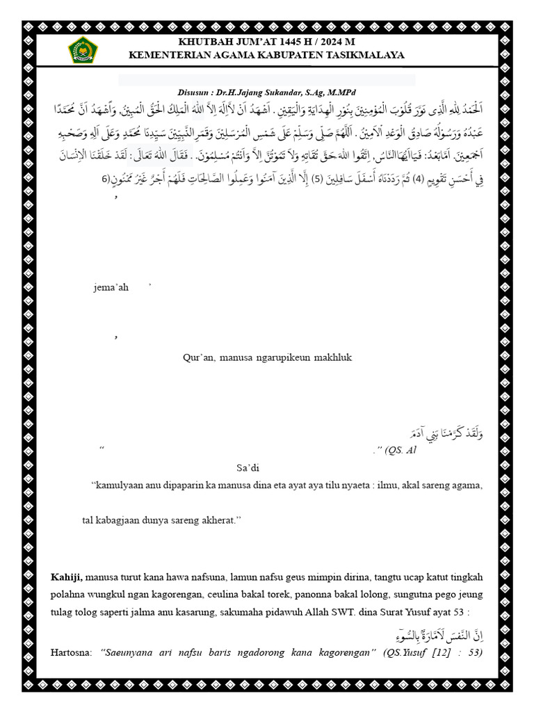 10.khutbah Jum'at Tilu Perkara Anu Ngaruksak Martabat Manusa | PDF